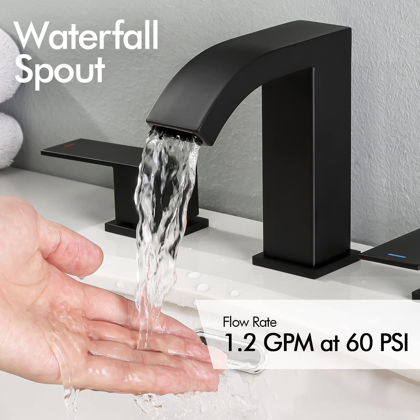 KES Waterfall Bathroom Faucet 8-inch, Widespread Bathroom Sink Faucet 3 Hole, 2 Handle Faucet for Bathroom Sink, SUS304 Stainless Steel Matte Black, L4355LF-BK