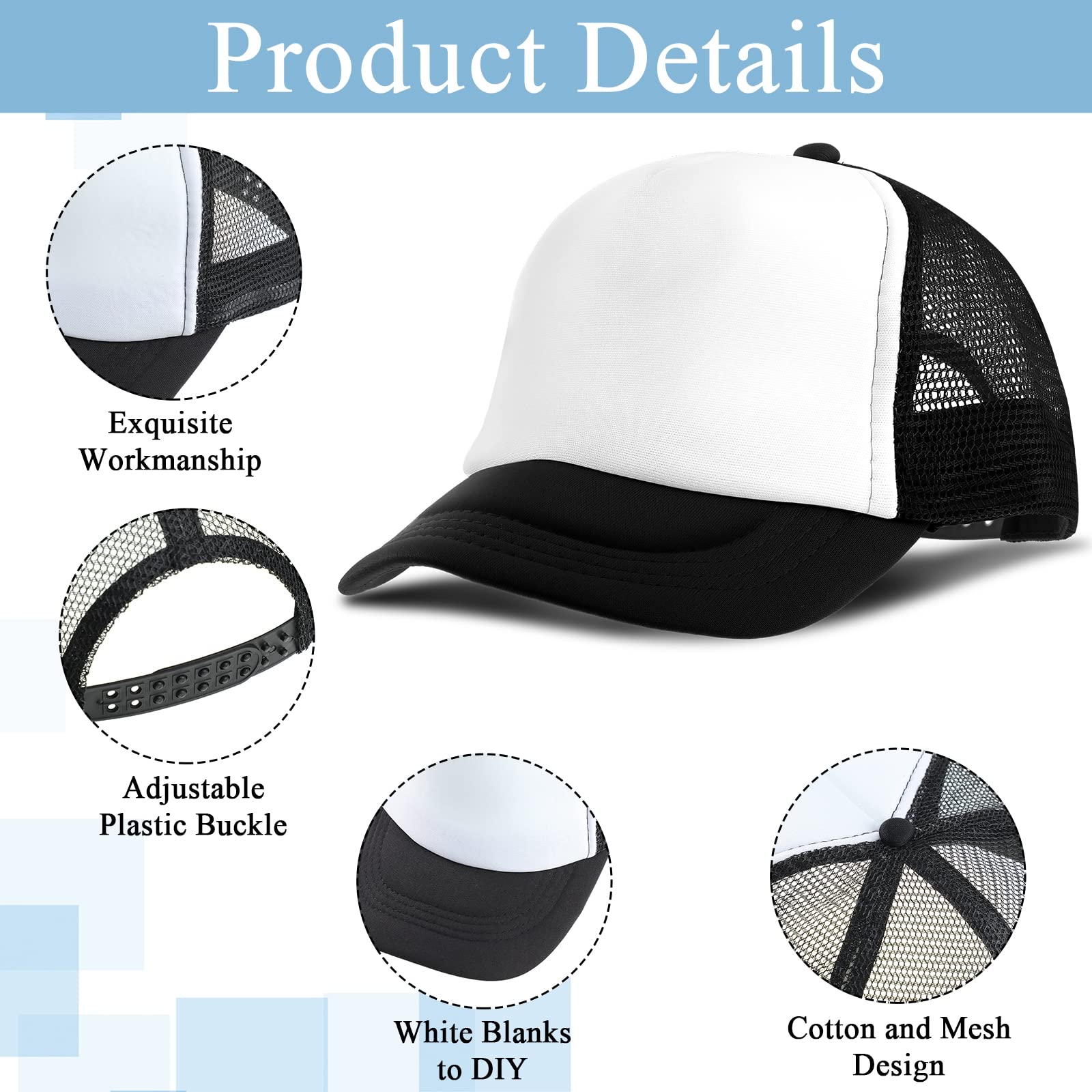 Handepo 24 Pcs Trucker Hat for Kids Summer Polyester Mesh Cap Adjustable Sublimation Blank Hats Baseball Caps for Outdoor (Multi Color)