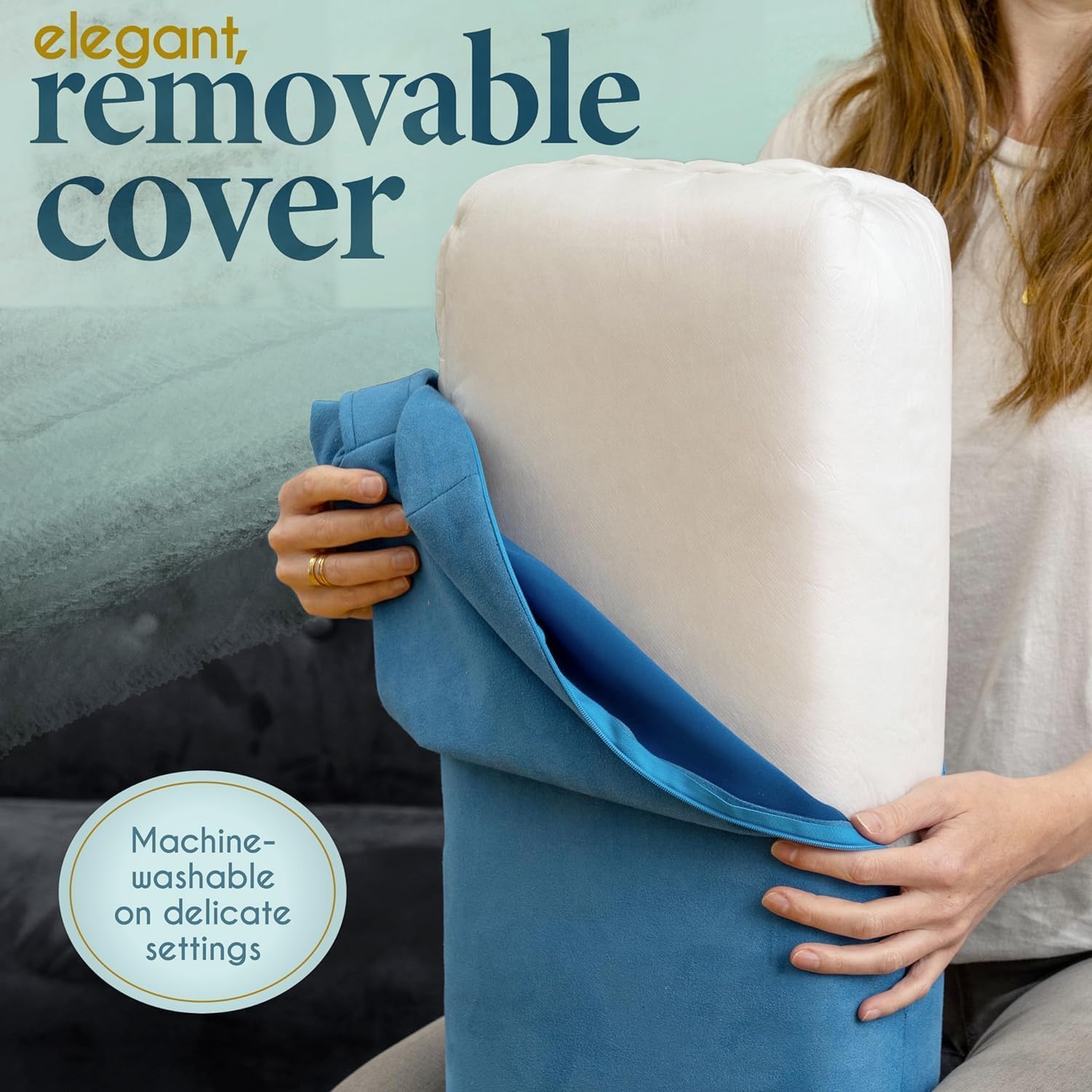 Florensi Yoga Bolster Pillow-Luxurious Velvet Bolster for Restorative Yoga-Large Rectangular Cushion with Carry Handle-Supportive Meditation Cushion-Machine Washable Cover and Carry Handle(Light Blue)