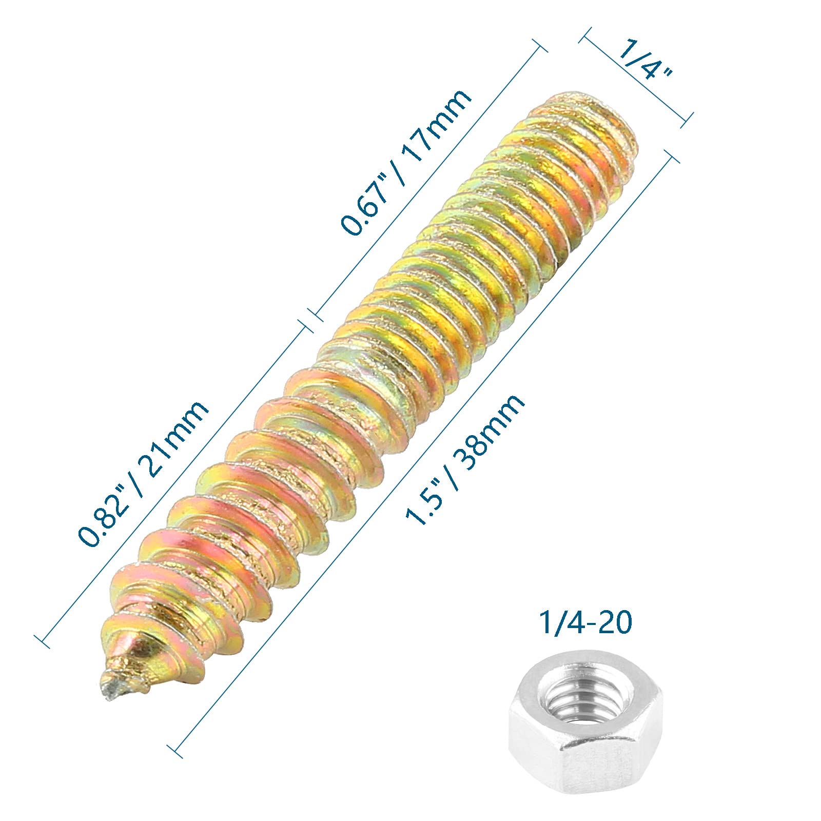 Waziaqoc 8 PCS Hanger Bolts 1/4 x 1-1/2 Inch Double Headed Bolt Self-Tapping Bolts Wood Joint Screw for Furniture