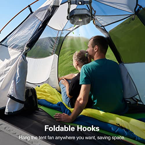 SISMEL Camping Fan Rechargeable, 10400mAh Battery Operated Fan, Ultra Quiet Fan, USB Battery Powered Tent Fan with LED Light and Hook, Stepless Speed, Ldeal for Camp Tents Emergency BBQ