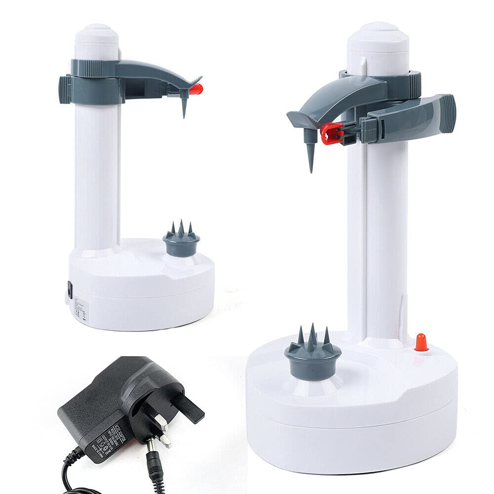 Electric Potato Peelers without Charger, GDAE10 Automatic Peeler Fruit Apple Orange Vegetable Peel Cutter Peeling Machine with 3 Blade DC6V, 0.5A/ 4 AA Batteries(without) White
