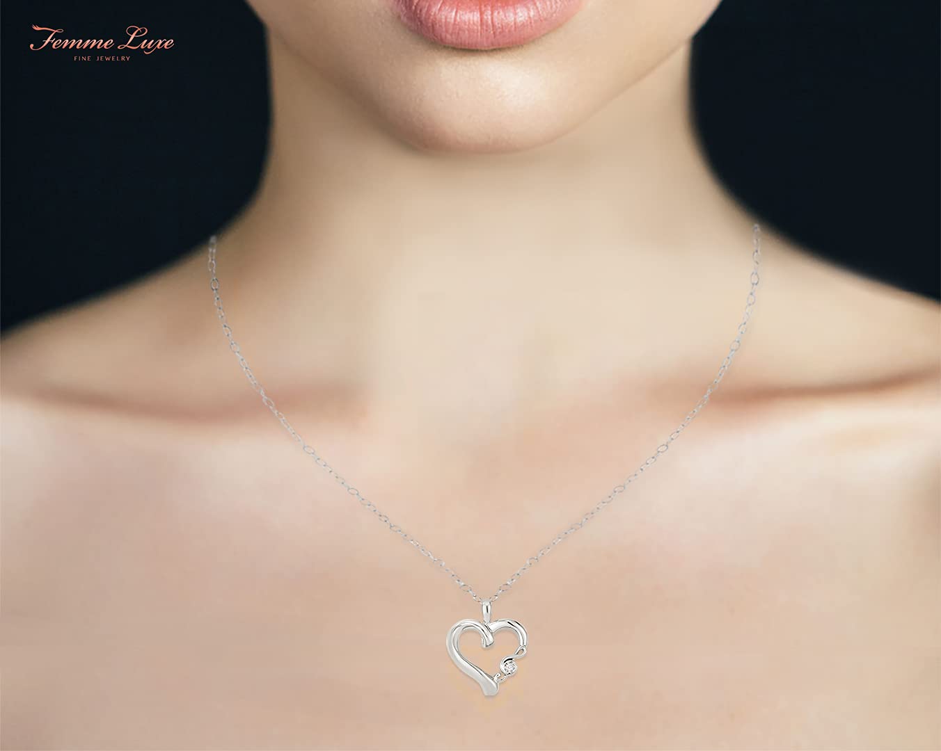 Femme Luxe Symphonies of Love - Open Heart Pendants With Treble Clef, Diamond Accent in 925 Sterling Silver, Hypoallergenic, Gift Ready Packaging (Symphony)