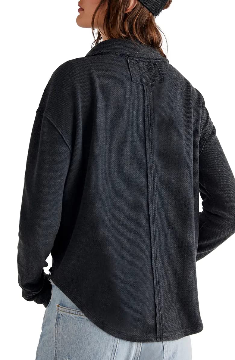 Free People Anakin Thermal Top for Women - Slouchy Fit, Curved Hemline, Pullover Style, Relaxed, and Comfy Sweater Ecru SM (Women's 4-6) One Size