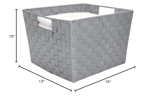 Simplify Large Metallicx Striped Woven Storage Bin in Grey/Silver
