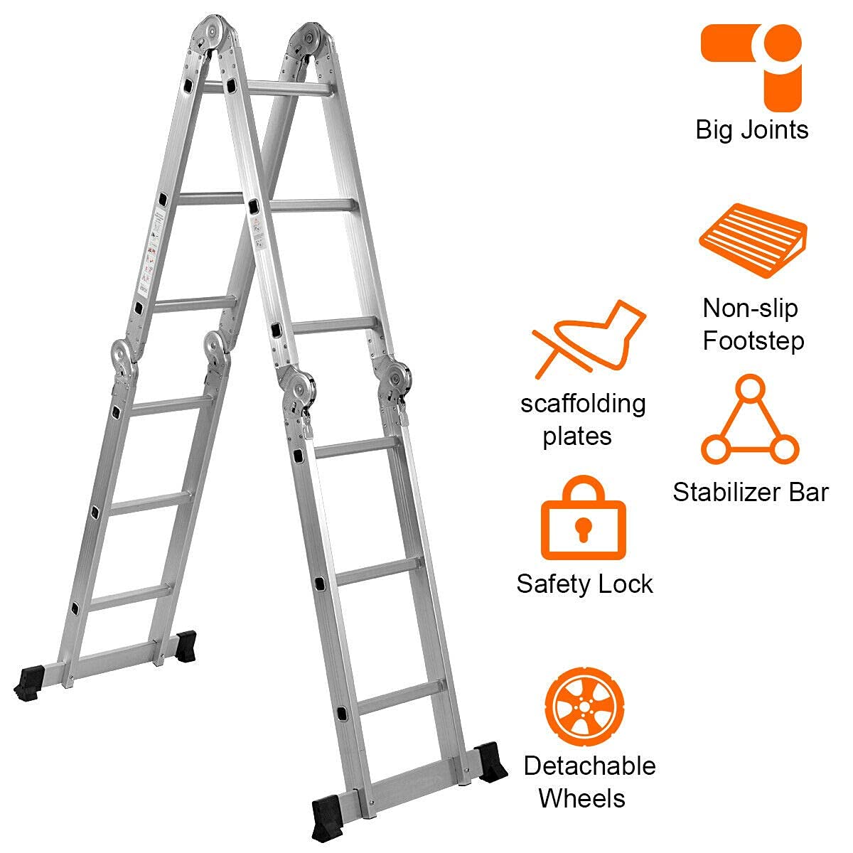 ERGOMASTER Extension Ladder 7 in 1 Aluminum Folding Step Ladders Adjustable Telescoping Multi Position Ladder for Home Stairs Roof Warehouse 330lbs(12.2 Feet)