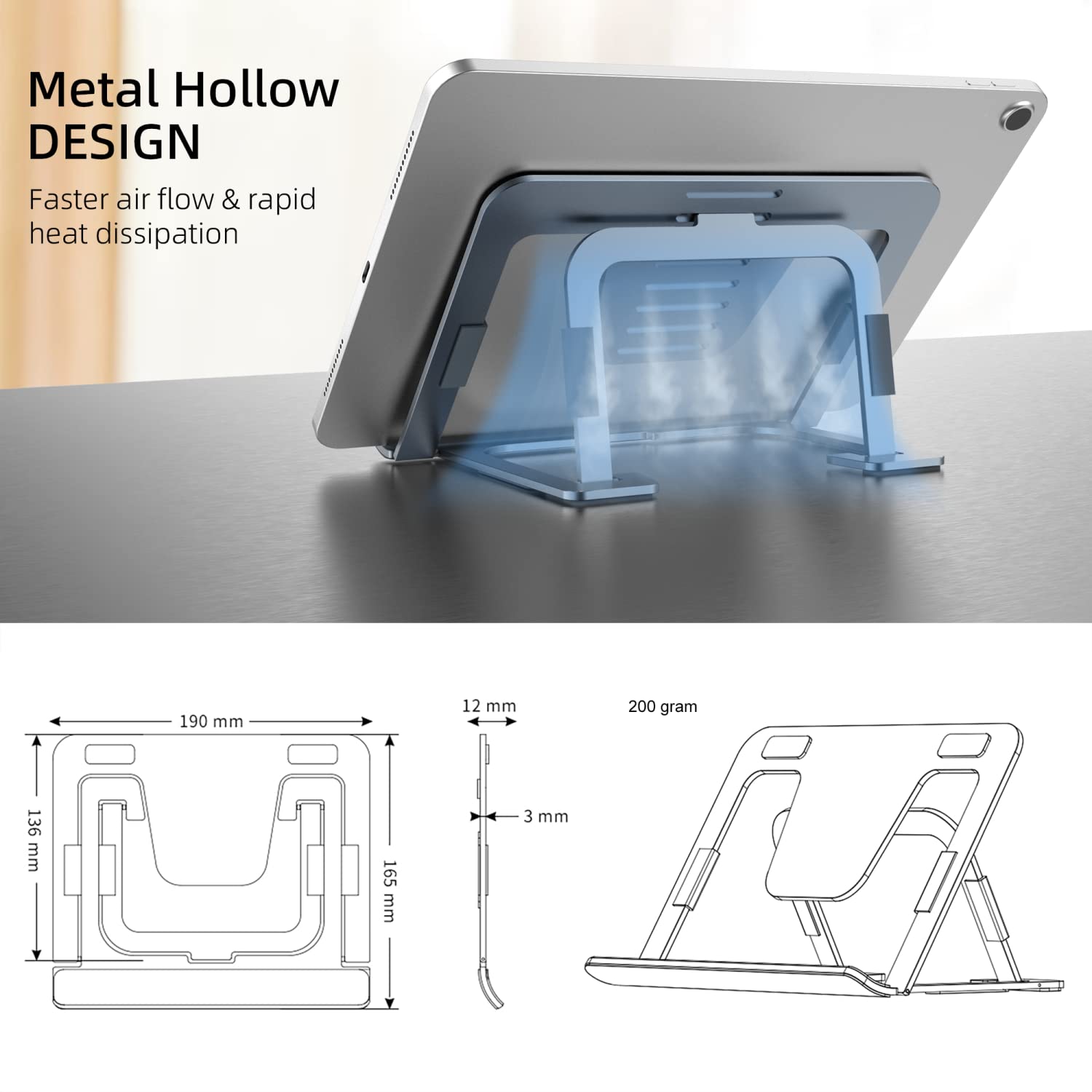 Yangkelly Tablet Stand Foldable and Adjustable, Aluminum Alloy Desktop Holder Drawing Stands Dock for iPad 7 to 12.9, Foldable Mobile Phones, Surfaces etc (Space Gray)
