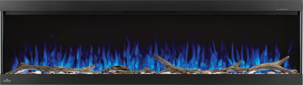 Napoleon Trivista Pictura 60 3-Sided Electric Linear Fireplace - Built-in Design - Multi-Color Flames with Large Crystal Cubes and Natural Looking Birch Logs - NEFL60H-3SV