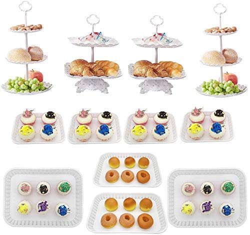 Set of 12 Pieces Cupcake Stands Plastic Dessert Stand Cupcake Holder Plate Serving Tray Fruit Plate for Wedding Birthday Party Fruits Desserts Candy Bar Display White