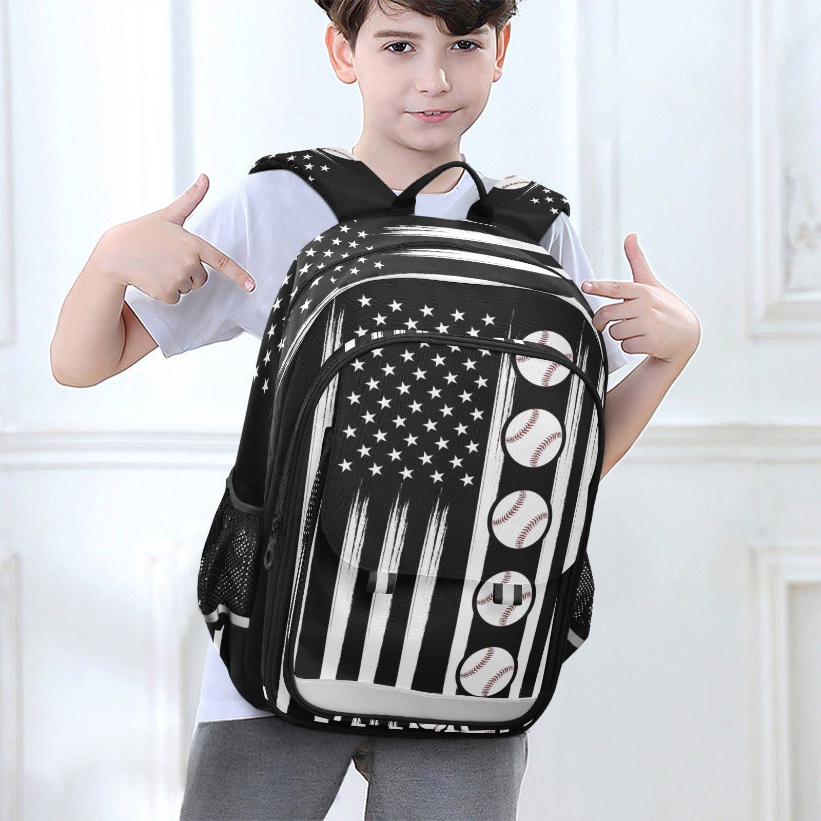Glaphy American Flag Baseball Backpack School Bag Lightweight Laptop Backpack Students Travel Daypack with Reflective Stripes