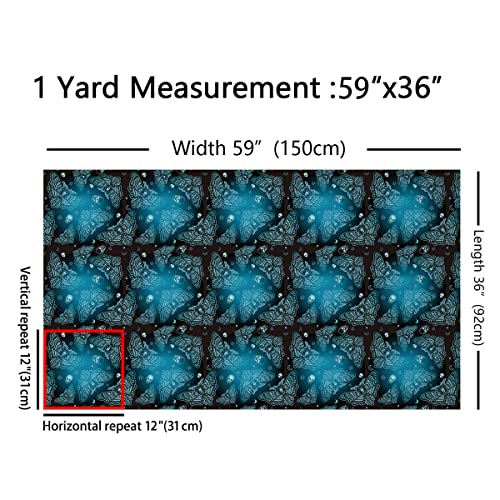 Moth Fabric by The Yard, Halloween Upholstery Fabric, Sugar Skull Decorative Fabric, Gothic Bones Skeletons Indoor Outdoor Fabric, Star Moon DIY Art Waterproof Fabric, Blue Black, 10 Yards