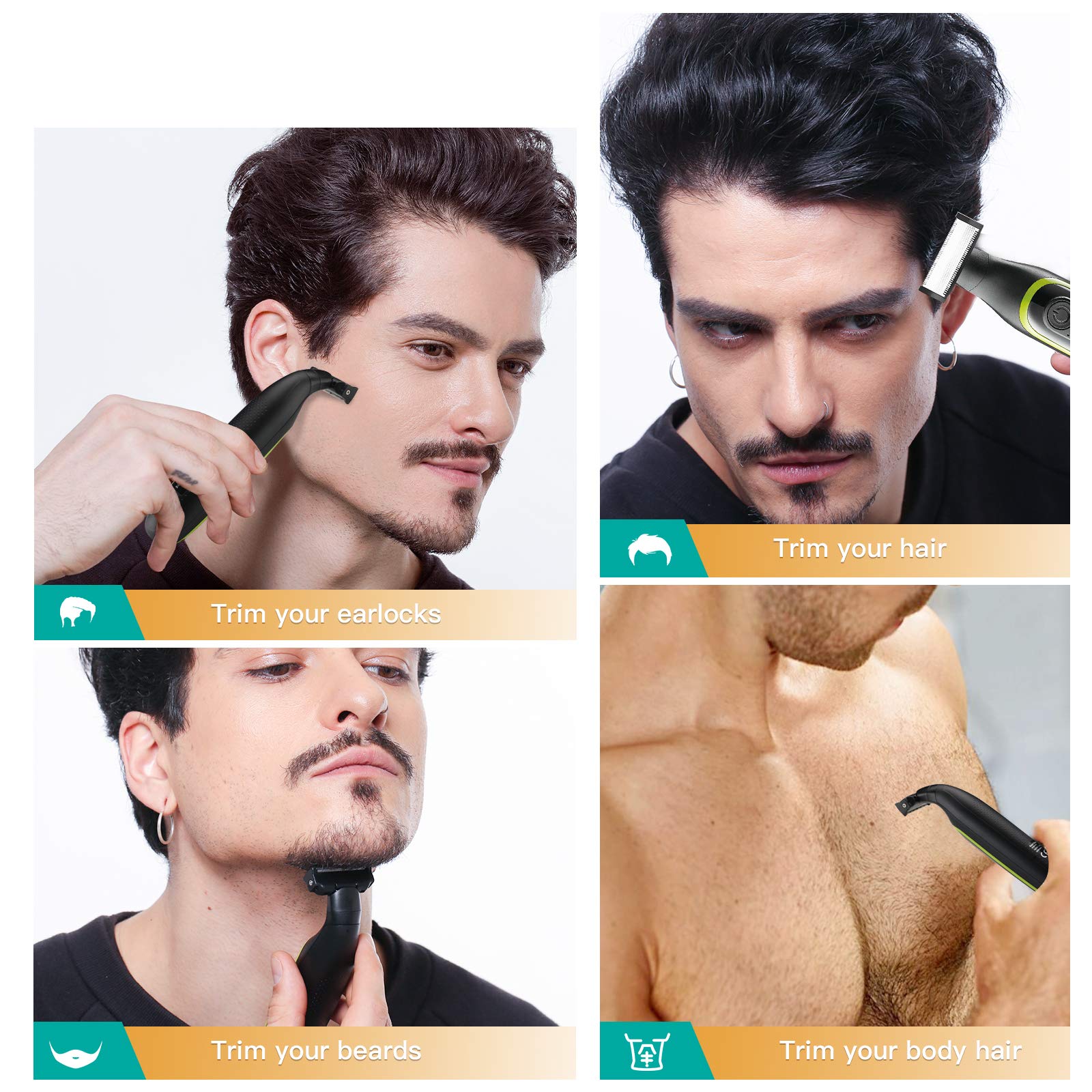 Electric Razor for Men, Beards Trimmer for men face Cordless shavers Kit 500mAh Guide Combs USB Charging Cord IPX5 Waterproof Rechargeable waterproof electric razor…