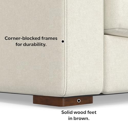 SIMPLIHOME Charlie Left-Facing Sectional Sofa in 100% Recycled Polyester Tightly Woven Performance Fabric, Cream, 122-inches Wide, Handcrafted Contemporary Style L-Shaped Couch with Chaise