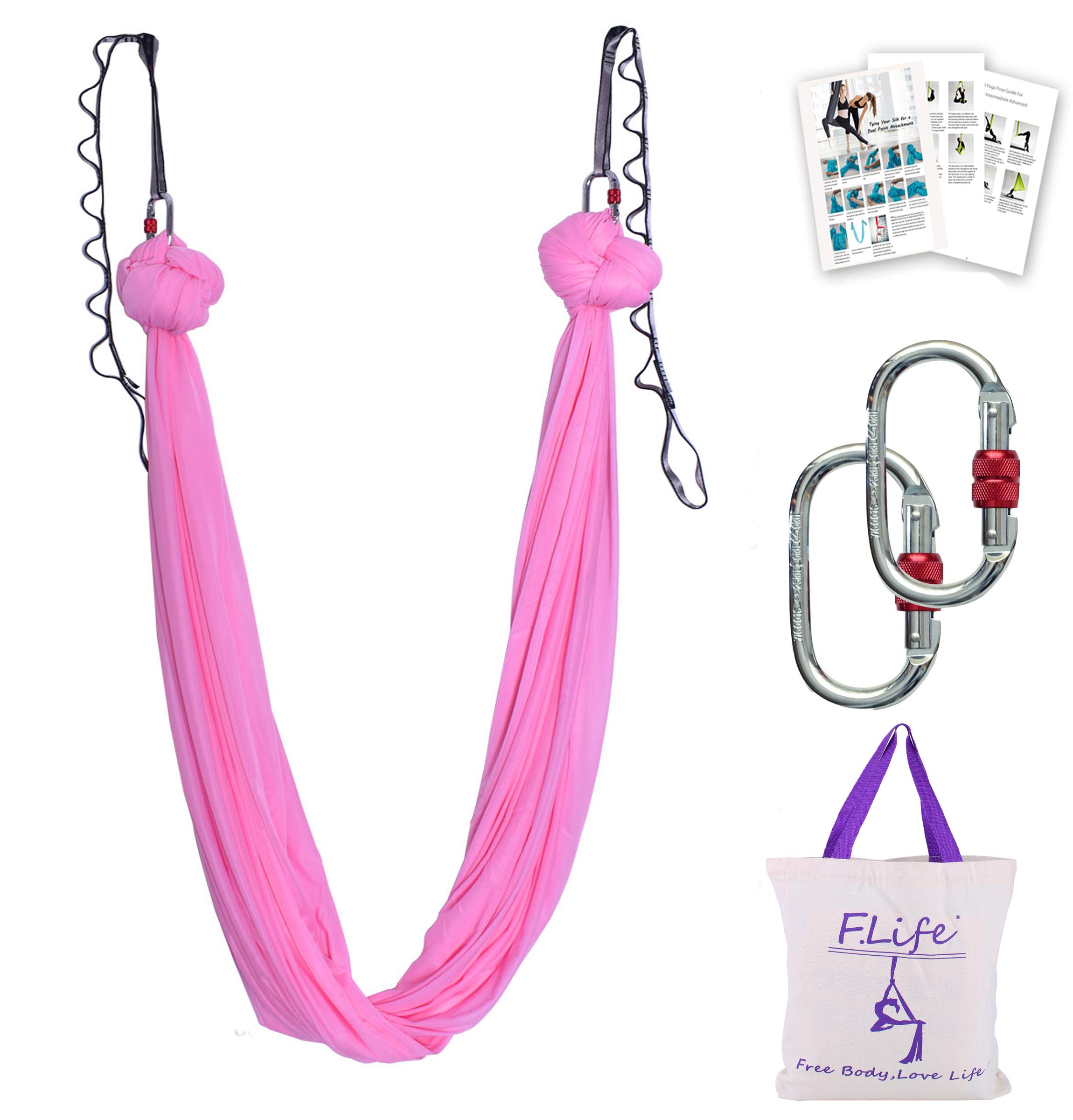 F.Life Aerial Yoga Hammock 5.5 yards Premium Aerial Silk Fabric Yoga Swing for Antigravity Yoga Inversion Include Daisy Chain,Carabiner and Pose Guide