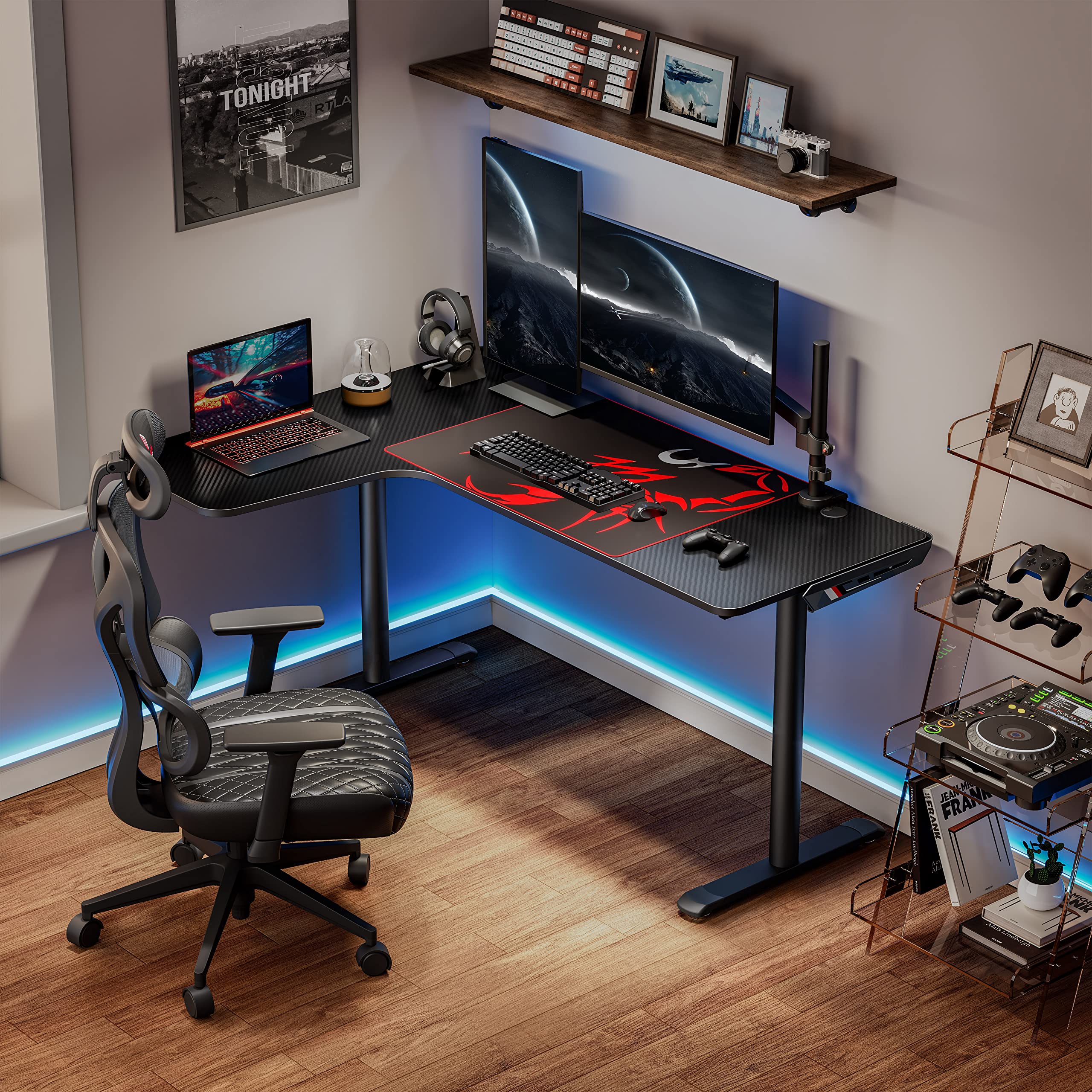 EUREKA ERGONOMIC 60 Inch L60 L Shaped Gaming Desk with Height Adjustable Computer Tower Stand for Home Office Workstation