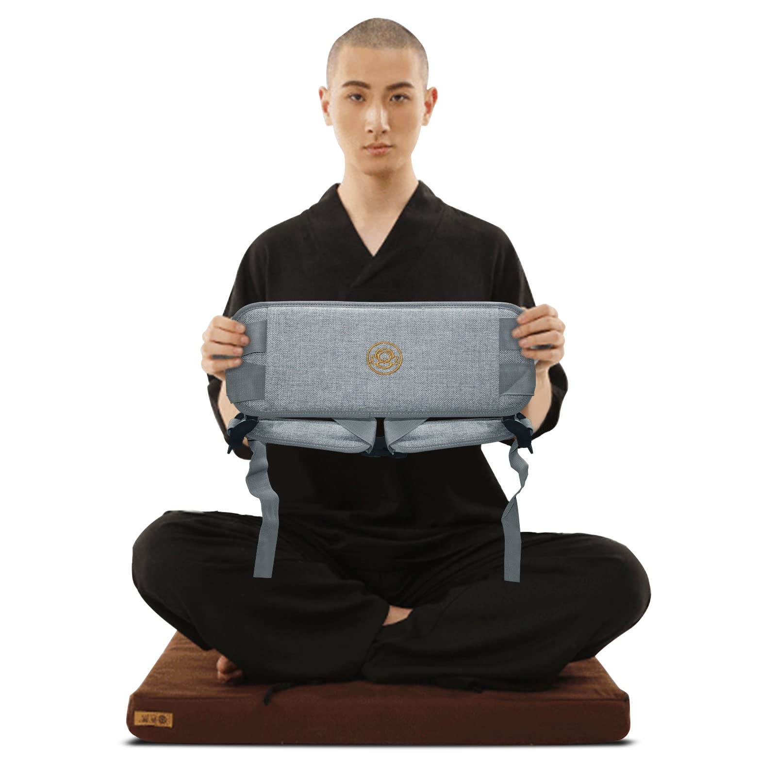 GeeJery Zafu Meditation Seat Belt With Lower Back Support, Healthy Posture Support Strap , Meditation Accessories Decor Unique Gift Helpful for Yoga, Relaxation and Prayer (Gray)