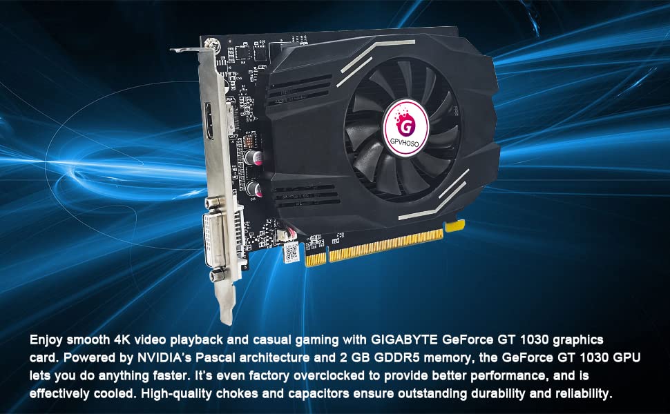 GPVHOSO GeForce GT 1030 GDDR5 2GB 64 Bit DVI-D HDMI Output Graphics Card Computer, Video Card for PC Gaming