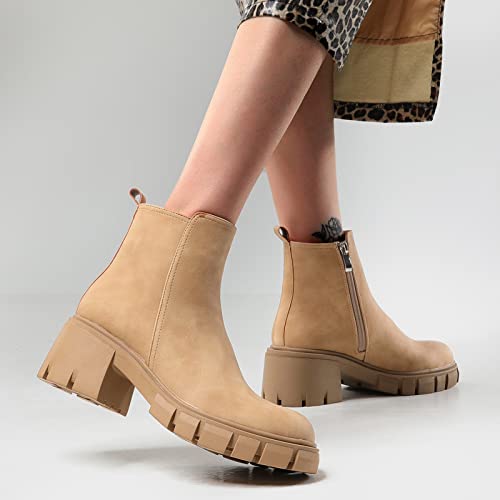 FASDNENDYS Women Shoes Fashion Nude Boots Thick Sole Thick Heel Women Boots Breathable Cam Walking Boot Tall