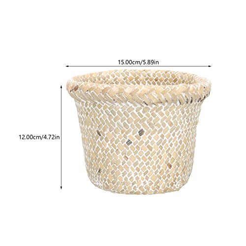 Zerodeko Woven Hamper 2pcs Rattan Trash Can Woven Water Hyacinth Wicker Waste Basket Garbage Container Bin Plant Pot Laundry Basket for Bathroom Kitchen Woven Baskets