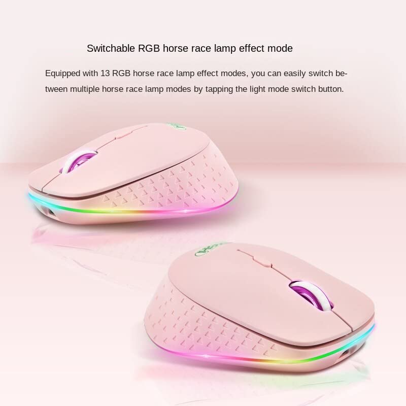 Ergonomic Wireless Mouse, Rechargeable Mouse, RGB Gaming Mouse, RGB Marquee Mouse (Pink)