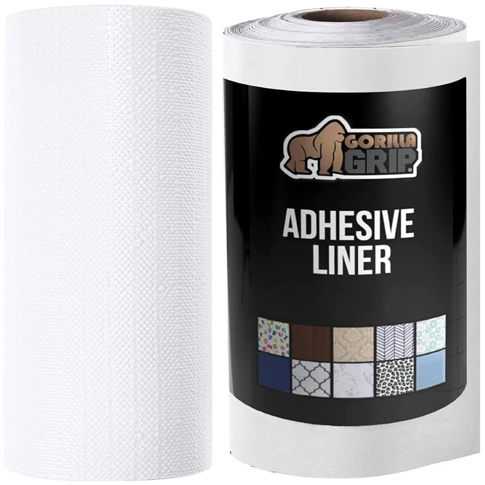 Gorilla Grip Smooth Drawer Liner and Adhesive Removable Liner, Smooth Liner Size 12x20, Non Adhesive for Drawers, Adhesive Liner Size 17.5x20, Book Cover, Both in White, 2 Item Bundle