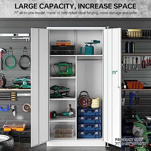 SISESOL Metal Storage Cabinets Locker with Locker Shelf, 71" Armoire Wardrobe Closet with Hanging Rod Storage Locker, Wardrobe Cabinet for Bathroom Storage Cabinet with Doors Lockers for Employees