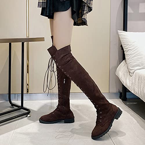 FASDNENDYS Womens Pointed Toe Knee High Boots Knee Round Shoes High Knee High Boots for Women Flat Wide Calf