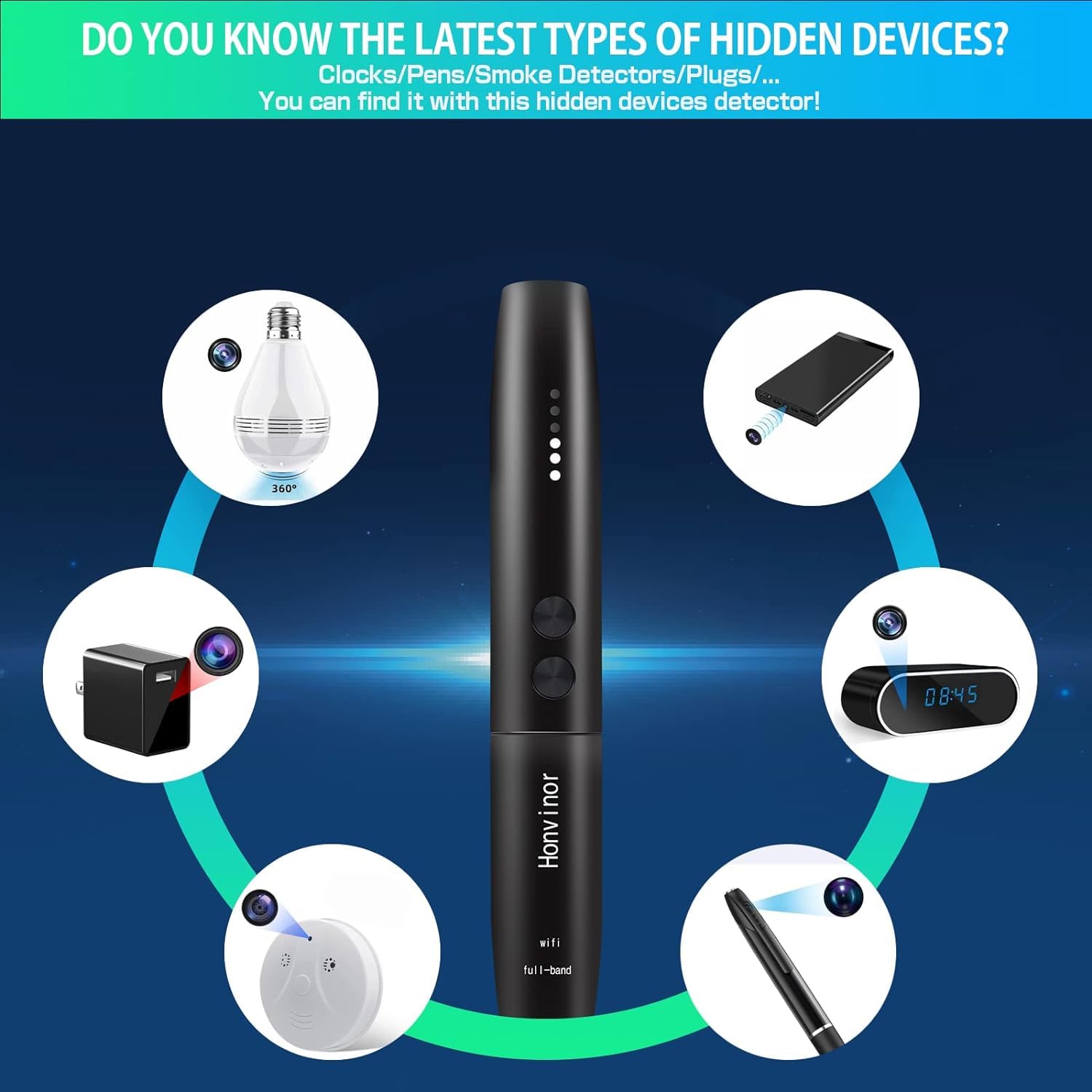 Honvinor Hidden Camera Detectors 4-in-1 PRO Detection Modes Hidden Device Detector Anti-Eavesdropping/Peeping/GPS Tracking Spy Camera Detector Protect Privacy Security Anti Spy Detector Bug Detector