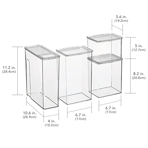 Nate Home by Nate Berkus Airtight Food Canister Containers | with Locking Lids for Storing Dry Goods on Any Kitchen Counter, Cabinet, or Pantry Storage from mDesign - Set of 4, Clear