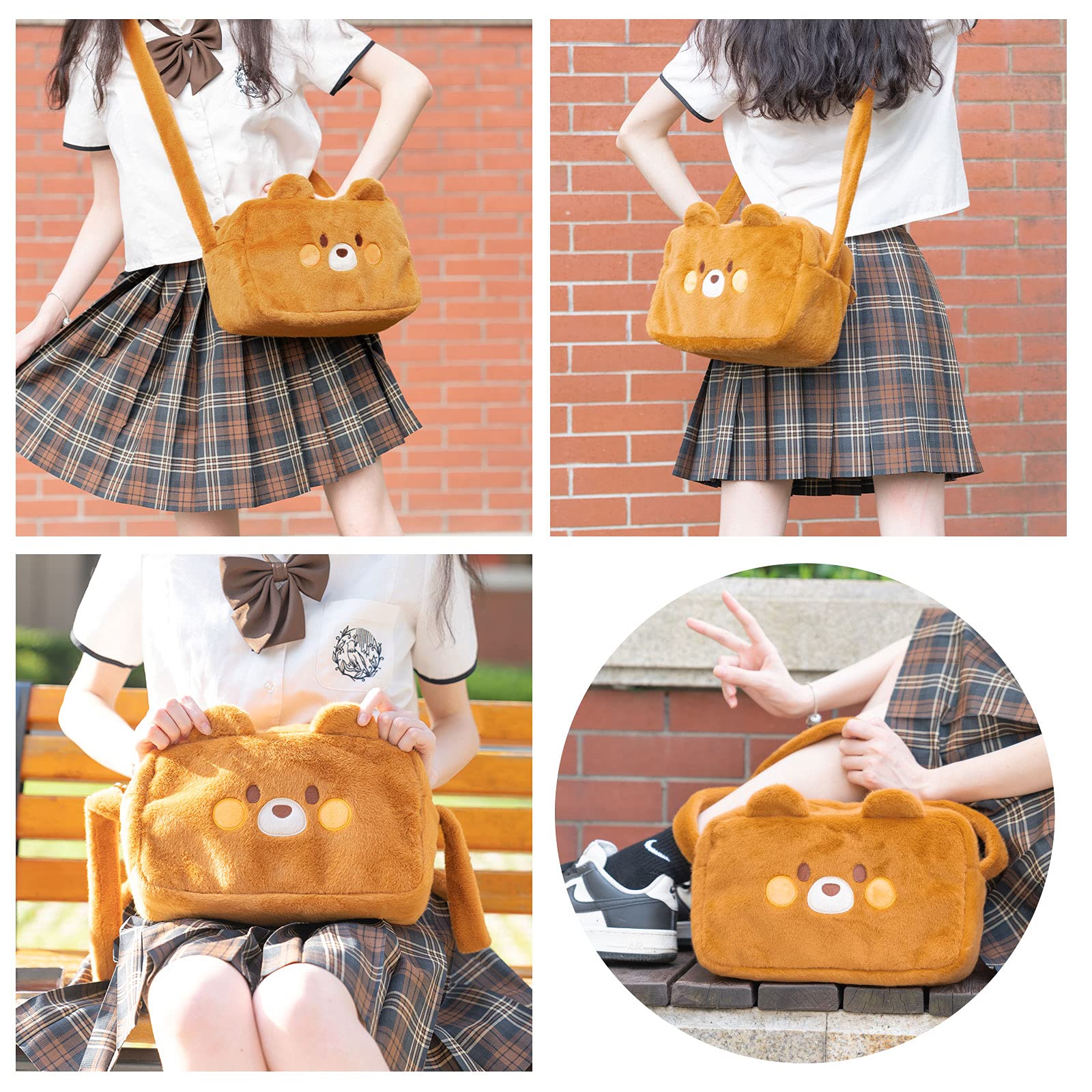 GeekShare Cute Plush Bear Bag, Large Cartoon Crossbody Shoulder Bag Carrying Case Compatible with Nintendo Switch/Switch OLED, AC Adapte, Handphone, Earphone Case and Other Accessories