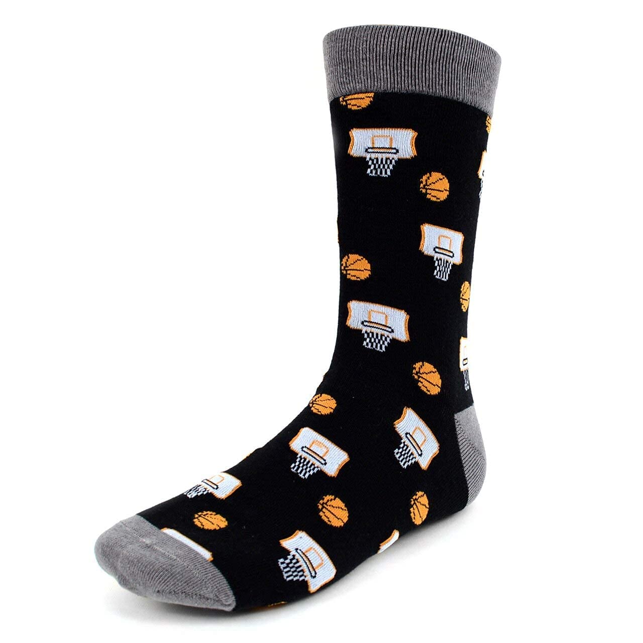 Forest & Twelfth Men’s Crew Cut Socks, Sports Theme, Fun and Unique Graphic Socks, One Size Fits Most (Basketball Hoops Black)