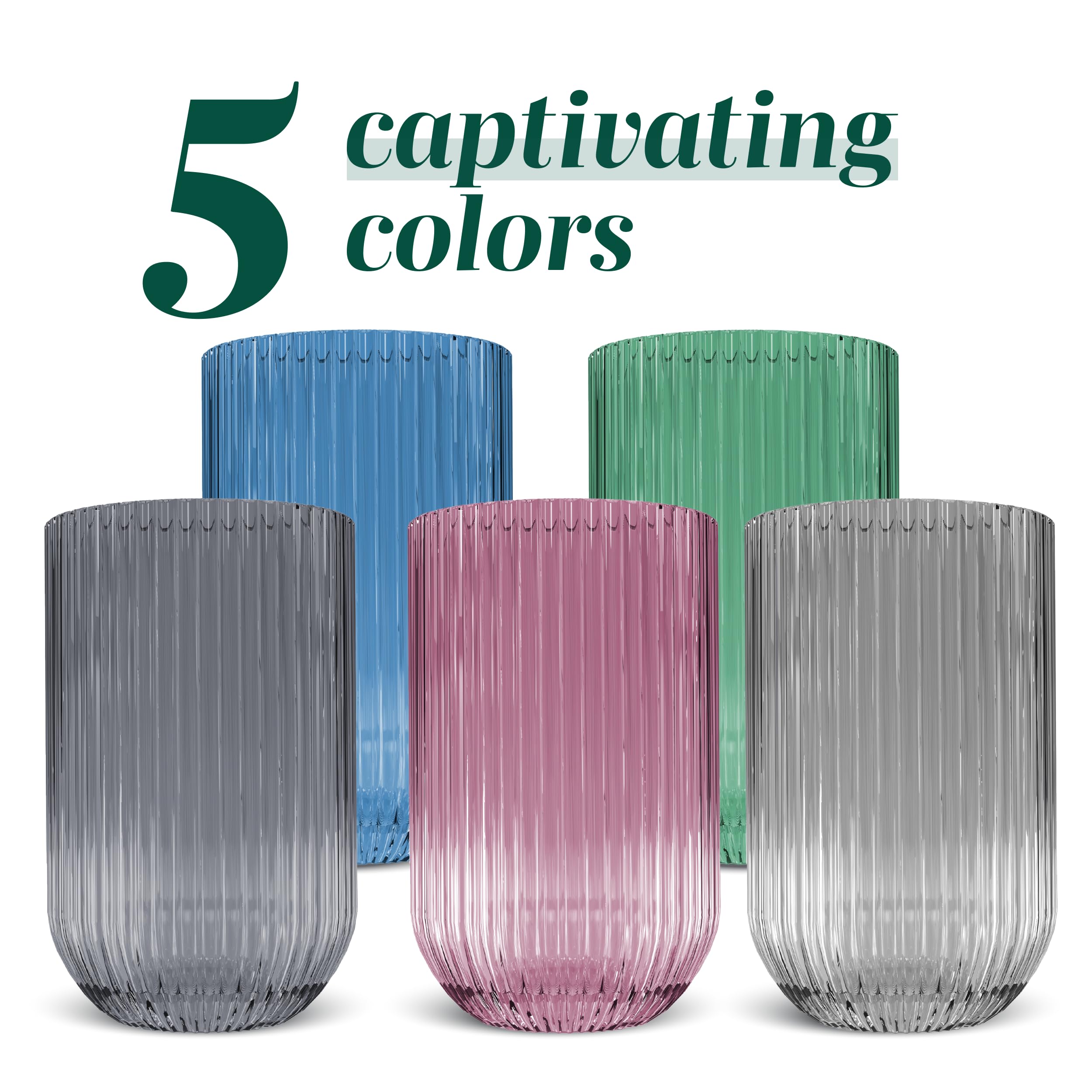 Greenline Goods Ribbed Drinking Glasses Set of 4 β 14.7 oz Mulberry Ribbed Glassware Sets β Fluted Glassware & Glass Cups Set, Versatile Glasses Drinking Set for Everyday Use and Special Occasions