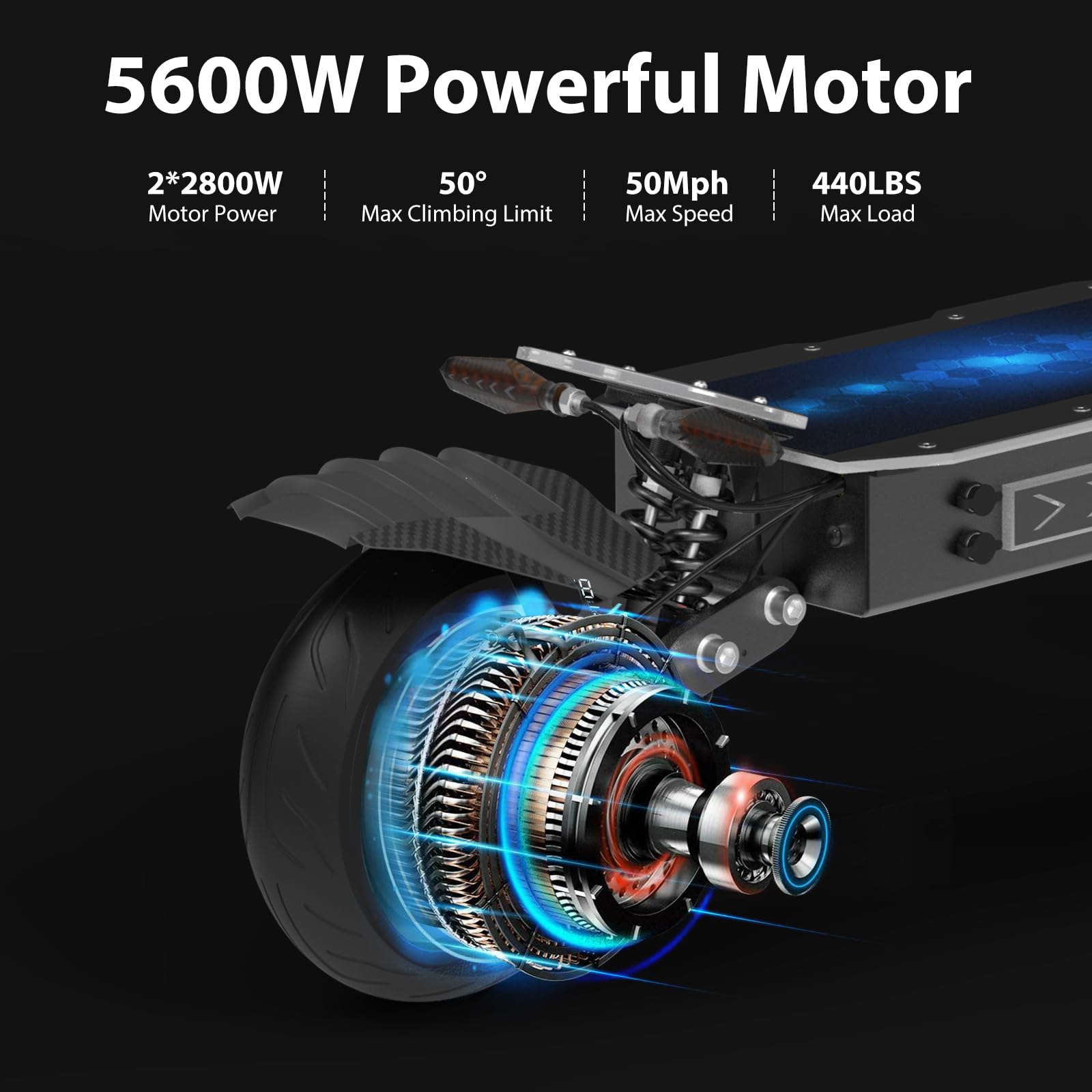 Electric Scooter for Adults, E Kick Scooter with 5600W Powerful Dual Motor, 60 Miles Travel Range, 60V 38.4AH Battery, Max Speed 50Mph, 12" Vacuum Tire Foldable Escooters (T90)