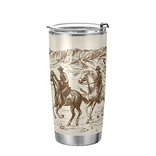 WELLDAY Western Desert Cowboy Stainless Steel Tumbler Cup with Straw & Lid Double Wall Vacuum Insulated Travel Mug Hot Cold Water Bottle Coffee Drinks Cup 20oz