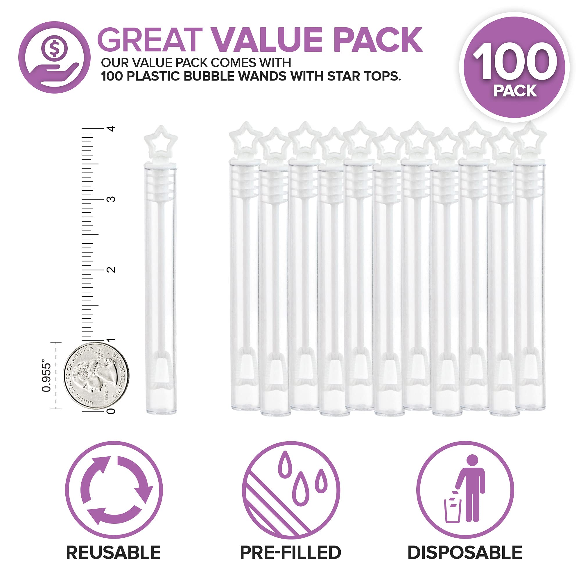 Wedding Bubbles Bulk - White Star Top Wands (100 Count) Individual Mini Bubble Wand Favors for Weddings, Celebration Party Favor for Guests - Stock Your Home
