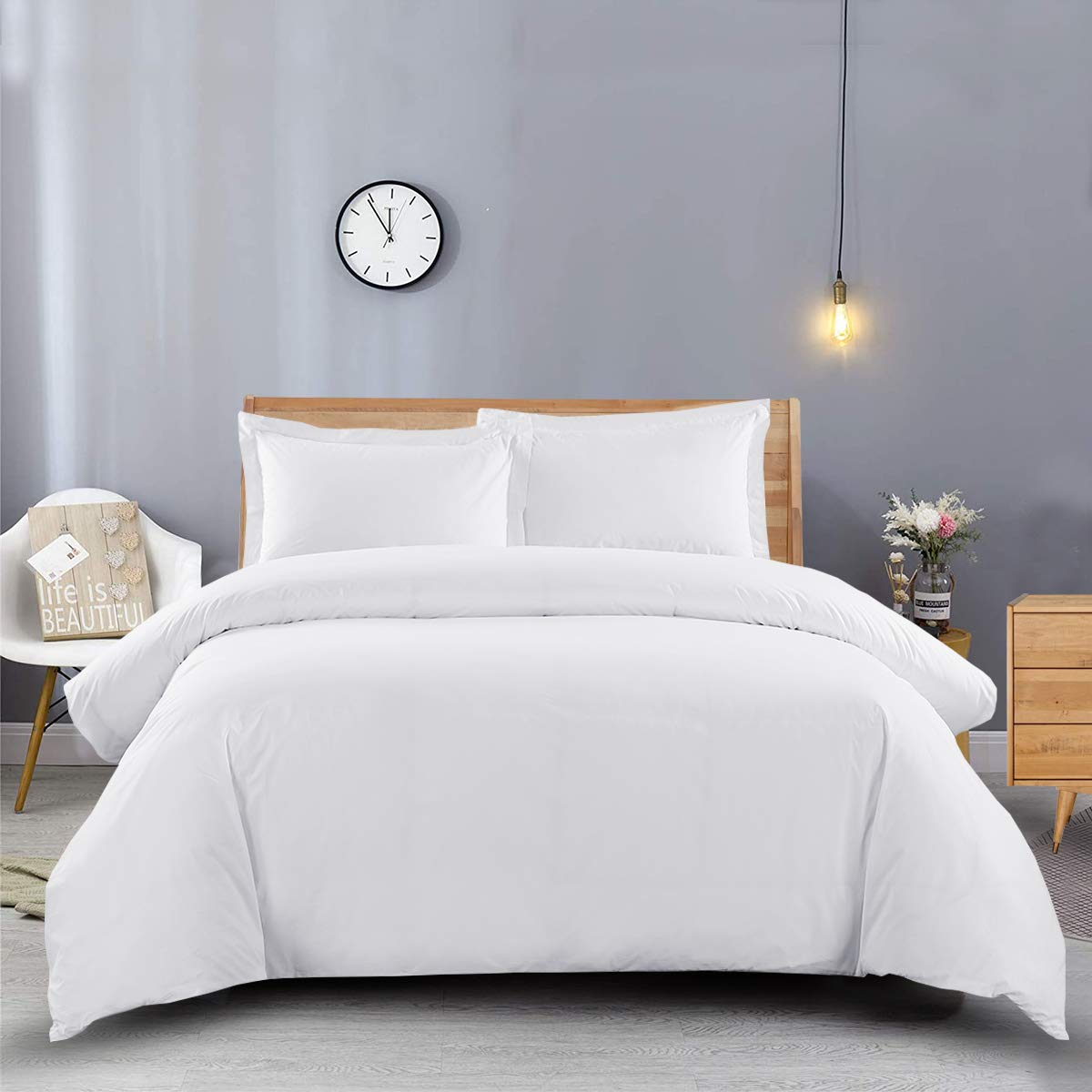 Royal Tradition Heavyweight Flannel, 100-Percent Cotton Full/Queen 3PC Duvet Cover Set, Solid White, 170 GSM