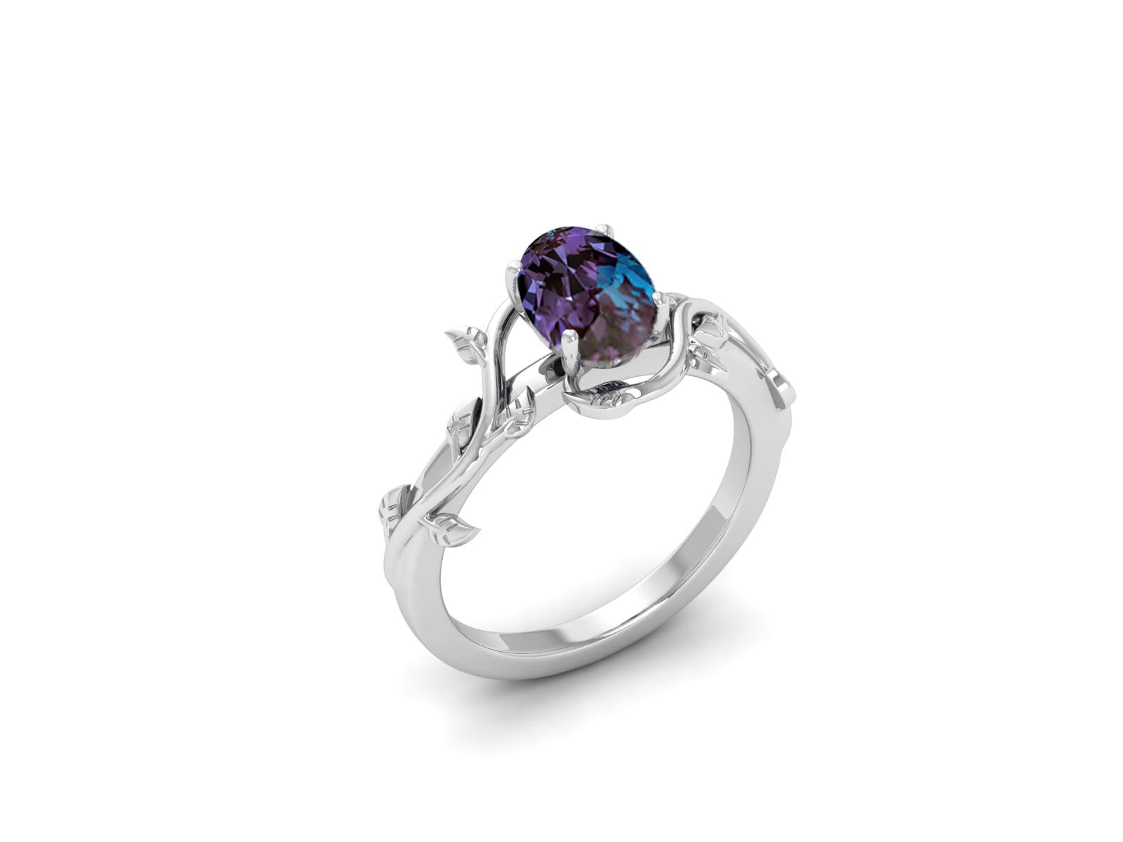 Foreverblings 925 sterling silver Alexandrite ring color changing ring twig ring branches vine ring leaf ring engagement ring for women (8)