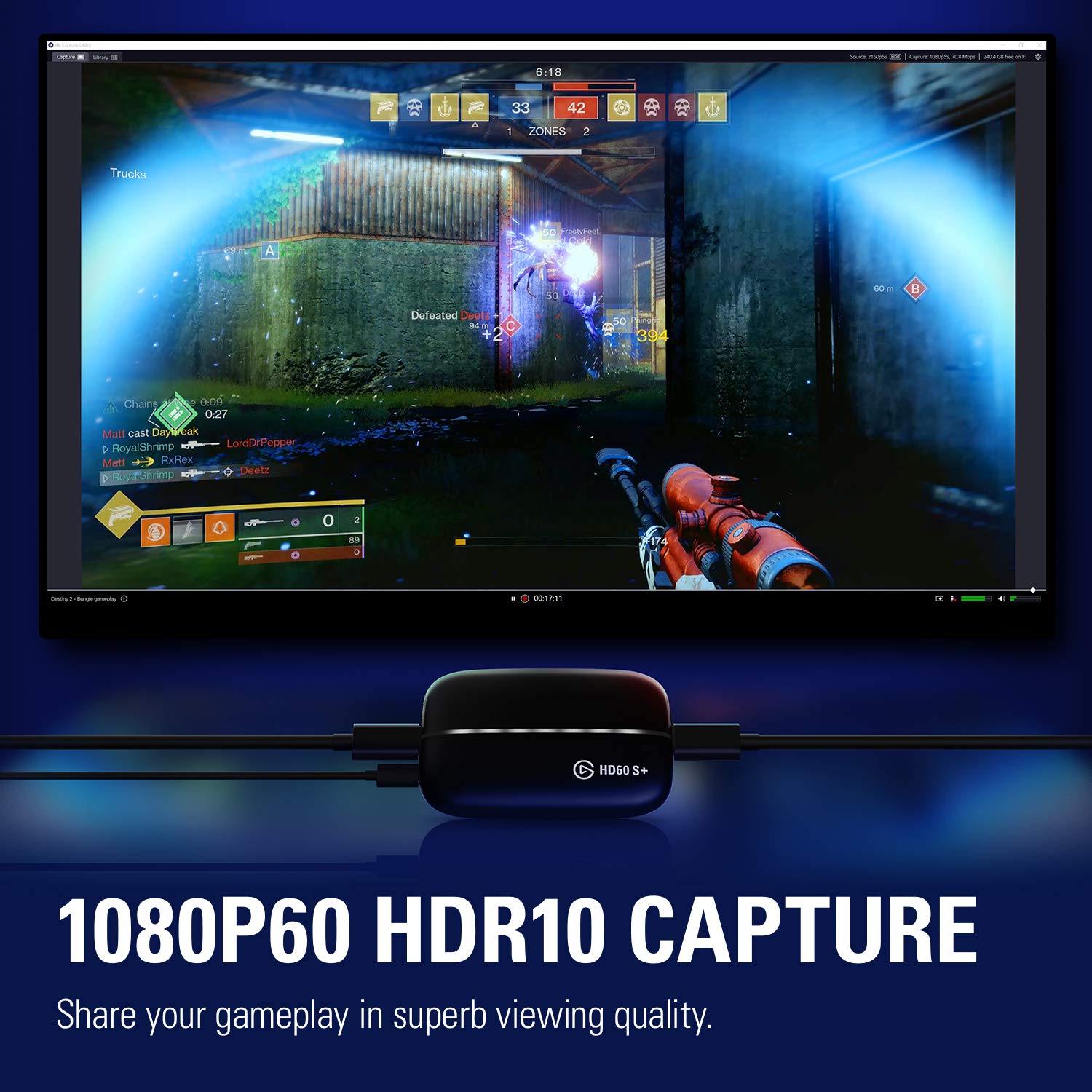 Elgato HD60 S+ Capture Card1080p60 HDR10 Capture, 4K60 HDR10 Chat Link