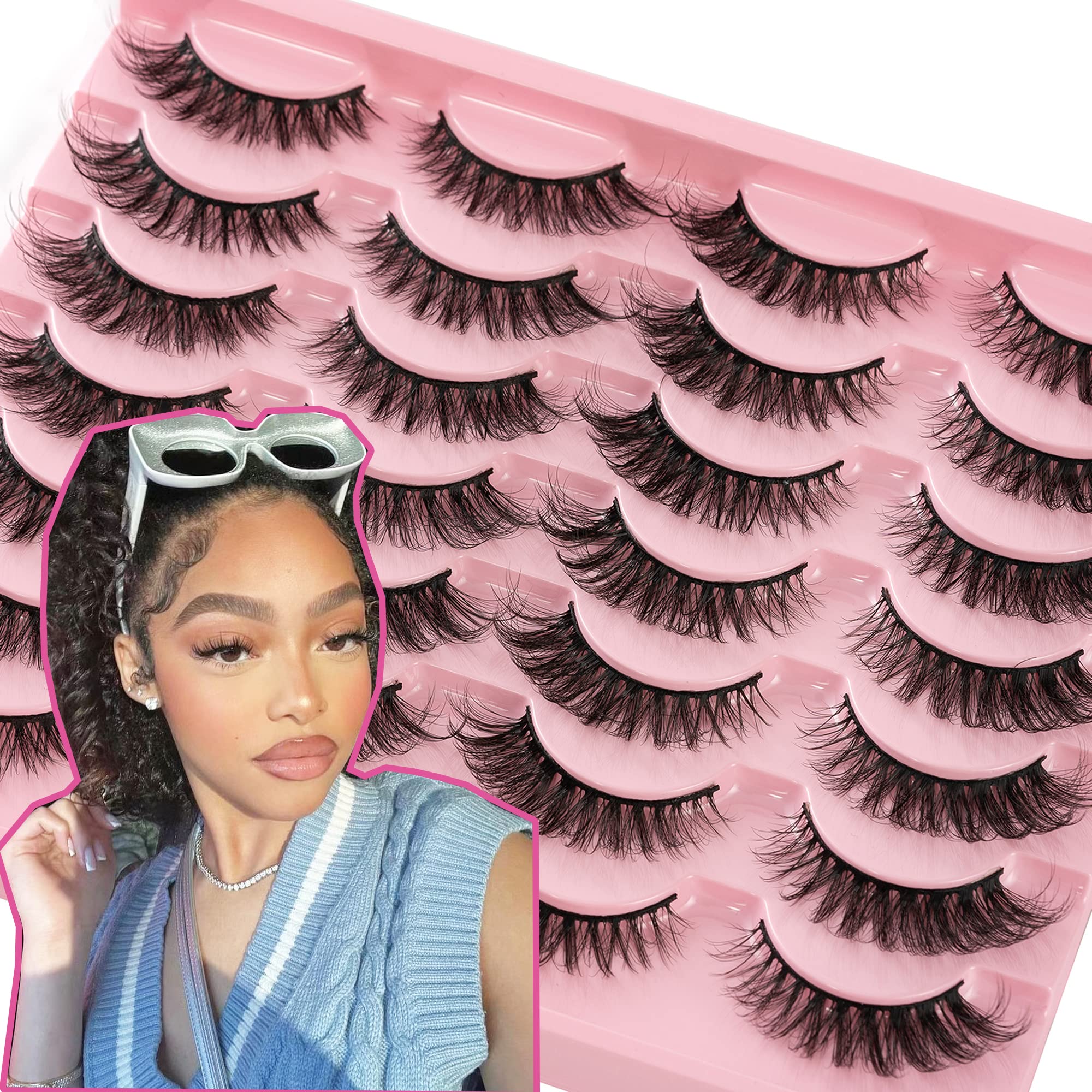 False Eyelashes PestaƱas Postizas Naturales Wispy Mink Lashes Fluffy 17mm Cat Eye Lashes Natural Look 14 Pairs Fake Eyelashes Pack by Josiezoey(2 Styles)