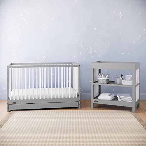 Graco Teddi Changing Table with Water-Resistant Changing Pad (Pebble Gray with White) - 2 Open Shelves, Includes Bonus Water-Resistant Changing Pad with Safety Strap