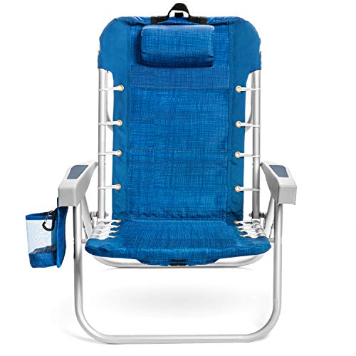 Homevative Folding Backpack Beach Chair with 5 Positions for Relaxing, Towel bar, Cooler Pouch, Storage Pouch, Cup Holder and Phone Holder,Aluminum, Breeze, 2 Pack