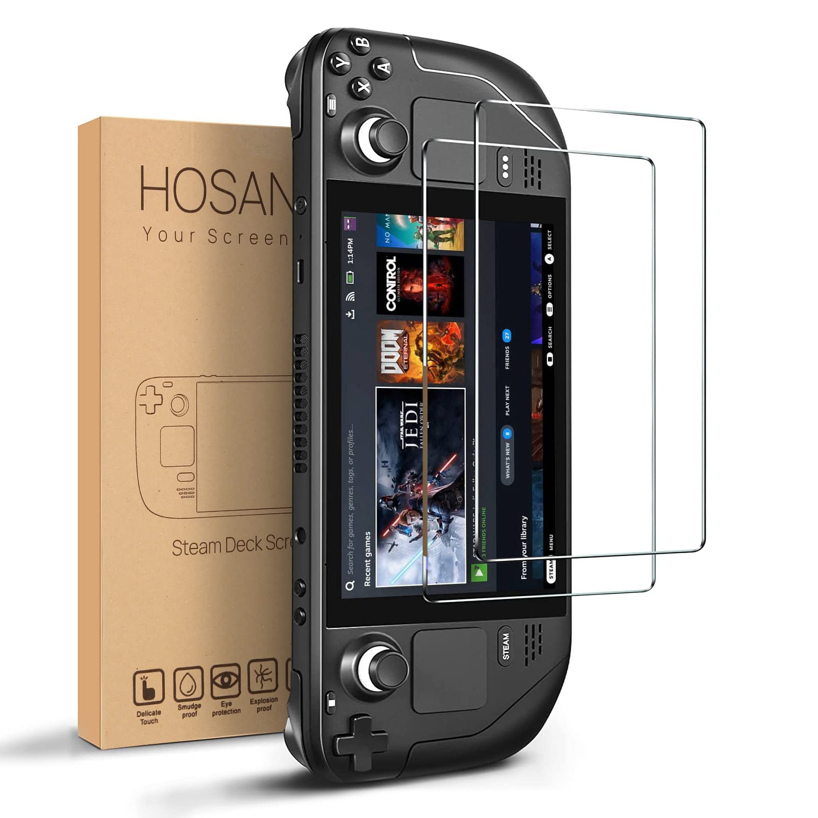 Hosanwell 2-Pack Screen Protector Compatible with Steam Deck, 7 Inch Transparent HD Clear Anti-Scratch Screen Protector