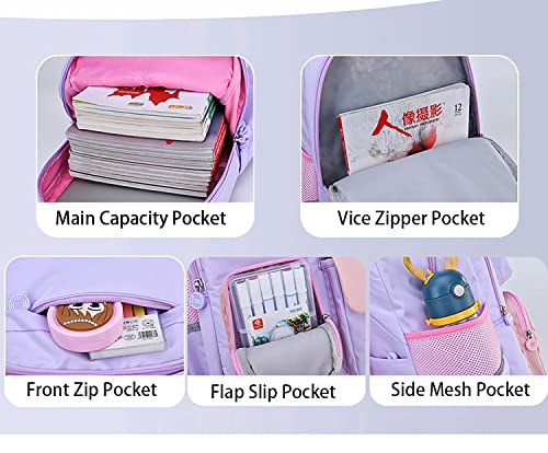 Rxudurp Pink Kids Unicorn Backpack For Girl,Cartoon Large Capacity Elementary Bookbag Lightweight Causal Travel Bag With Lunchbag