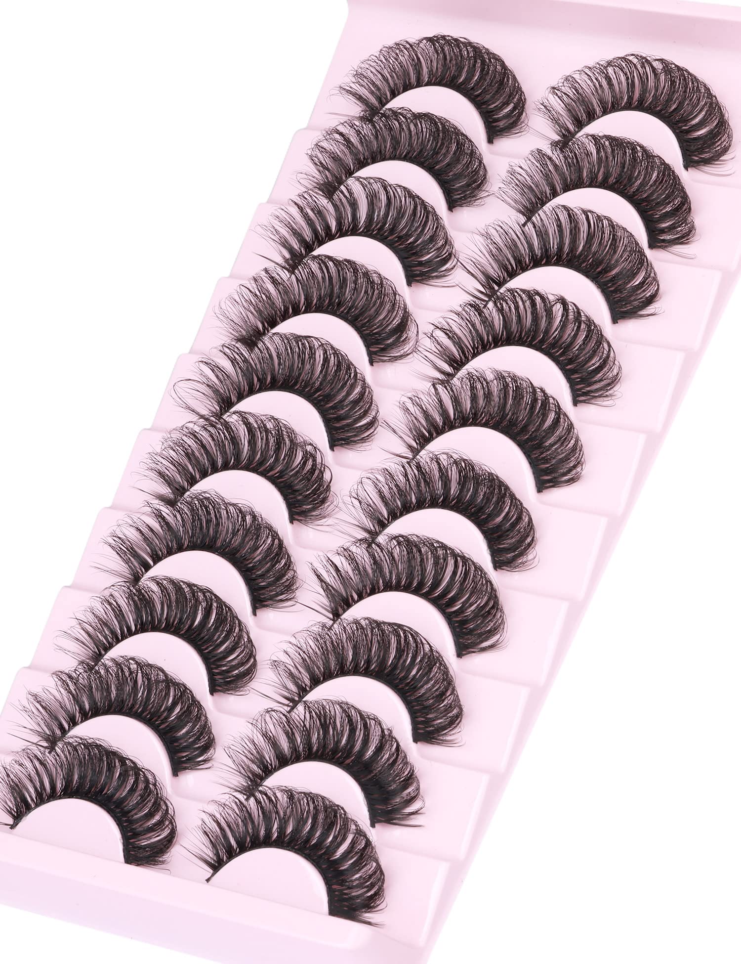 False Eyelashes Russian Strip Lashes Fluffy D Curl Lashes That Look Like Extensions Wispy 10 Pairs Fake Eyelash Pack by EYDEVRO