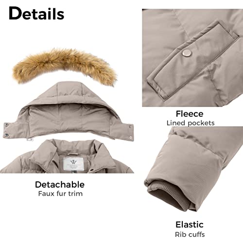 WenVen Women's Winter Thicken Jacket with Removable Faux Fur Trim Hood (Khaki,M)