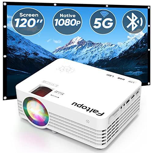 Faltopu Native 1080P Projector, Projector With WiFi and Bluetooth Projector, 5G WiFi Mini Movie Outdoor Projector Compatible with iOS/Android, TV Stick, HDMI, USB