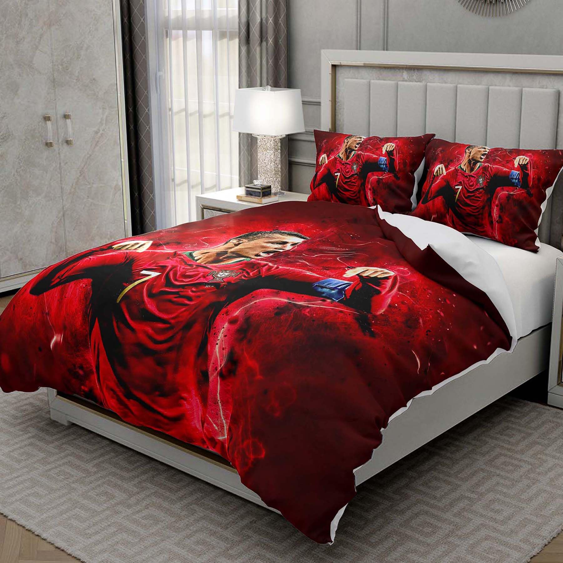Generic Football Duvet Cover Full Microfiber Bedding Set 3PC Kids Comforter Cover Set, Lightweight Soft Zipper Breathable Closure - Duvet Cover Full 80""x90""