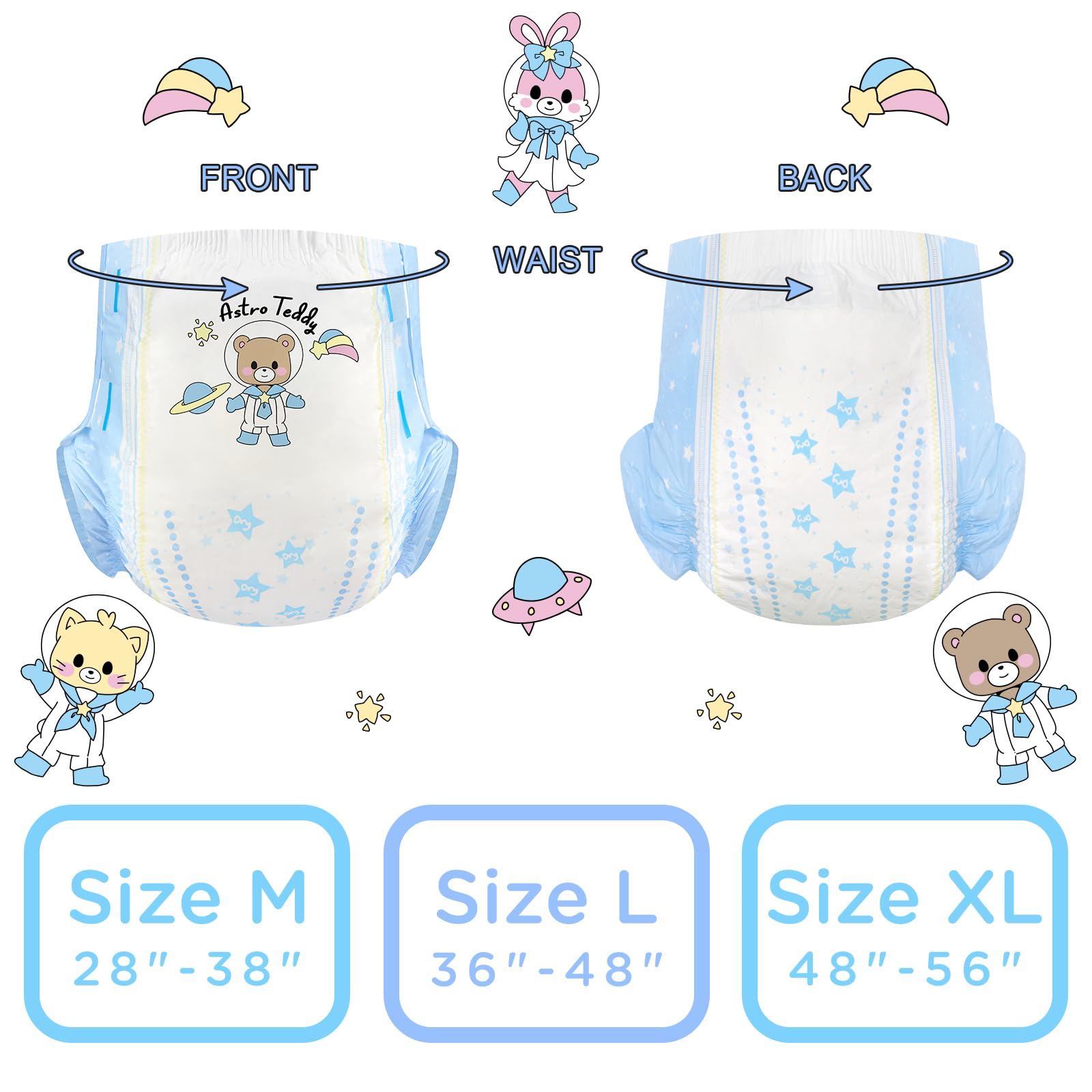 Littleforbig Printed Adult Brief Diapers 40 Pieces (4 Packs) - Astro Babies(L)