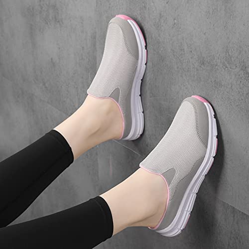 FASDNENDYS Women's Comfortable Wrap Half Slipper Flat Bottom Soft Mesh Sports Casual Shoes Shoes with for Men Grey