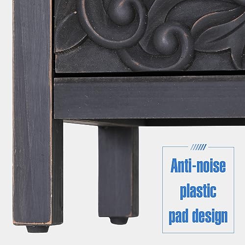 MAISON ARTS Black Accent Cabinet with Doors Distressed Storage Cabinet Farmhouse Cabinet Kitchen Bar Wine Cabinet Solid Wood Frame for Entryway Living Room Bedroom